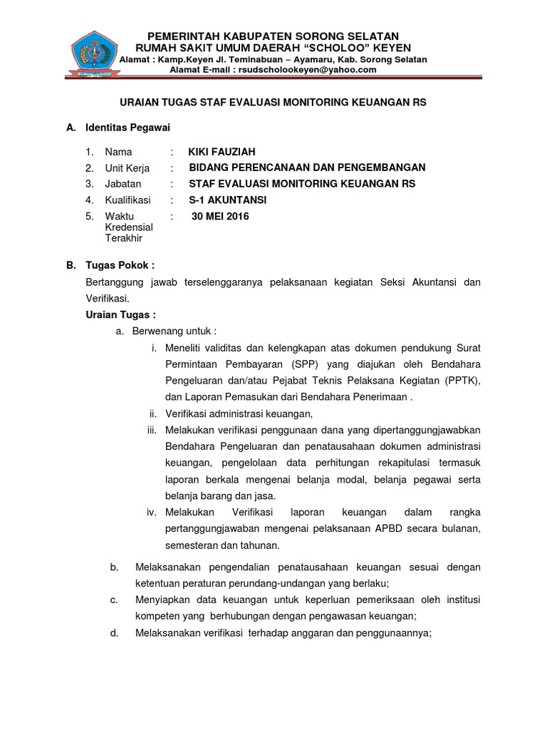 Format Uraian Tugas Staf Bidang Perencanan | PDF