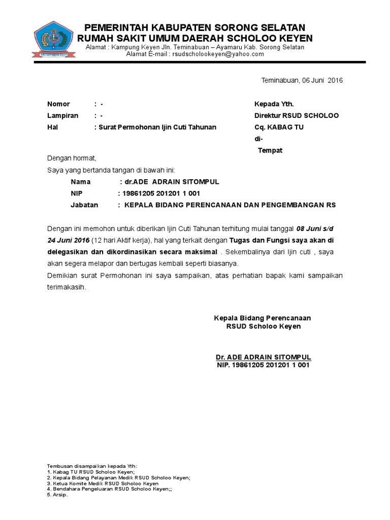 Surat Ijin Cuti Tahunan Dr. Ade | PDF