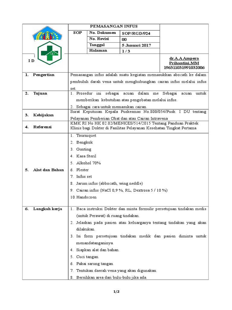 Sop Pemasangan Infus | PDF