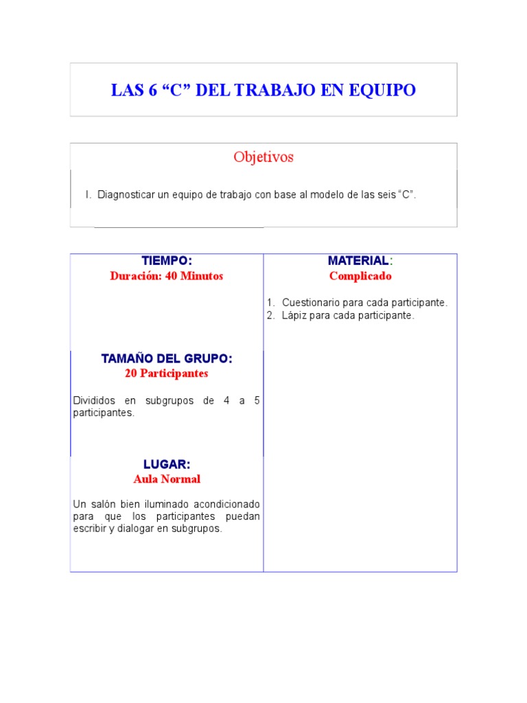 Las 6C Del Trabajo Equipo | PDF | Cuestionario | Ciencia cognitiva
