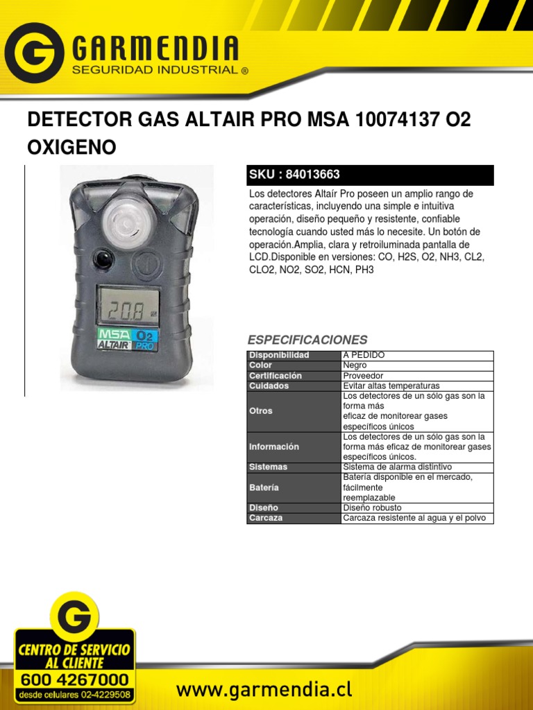 Detector Gas Altair Pro Msa 10074137 o2 Oxigeno