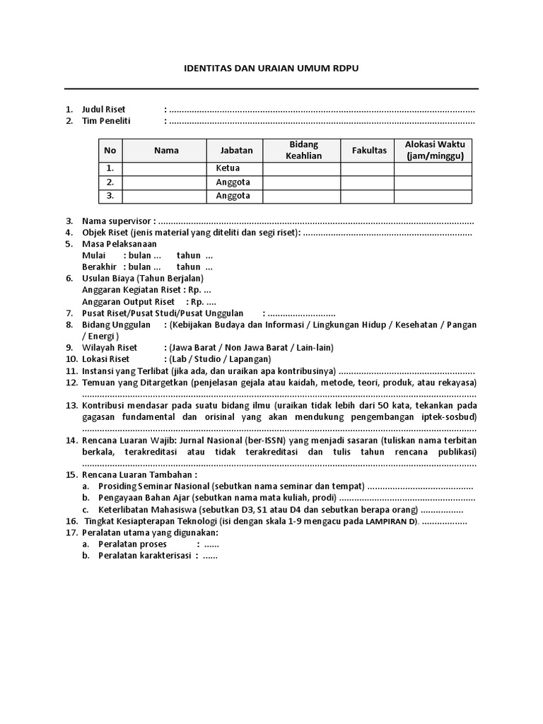 Form RDPU Identitas Dan Uraian Umum 1 | PDF