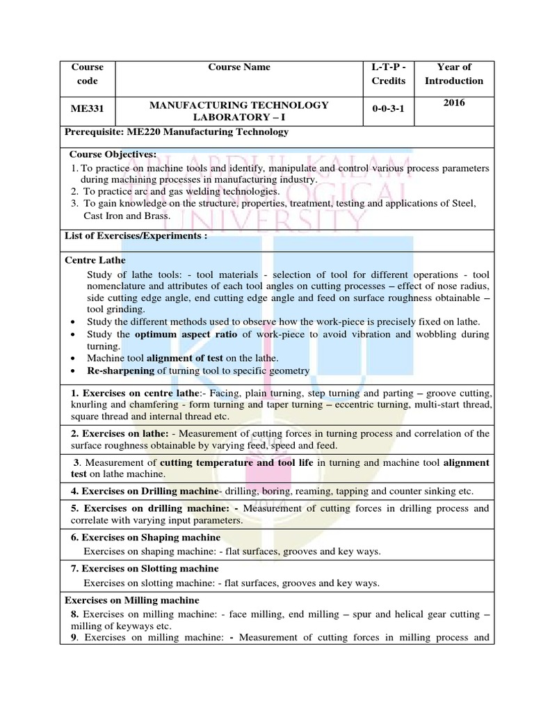 Me331 Manufacturing Technology Laboratory - 1 | PDF | Grinding ...