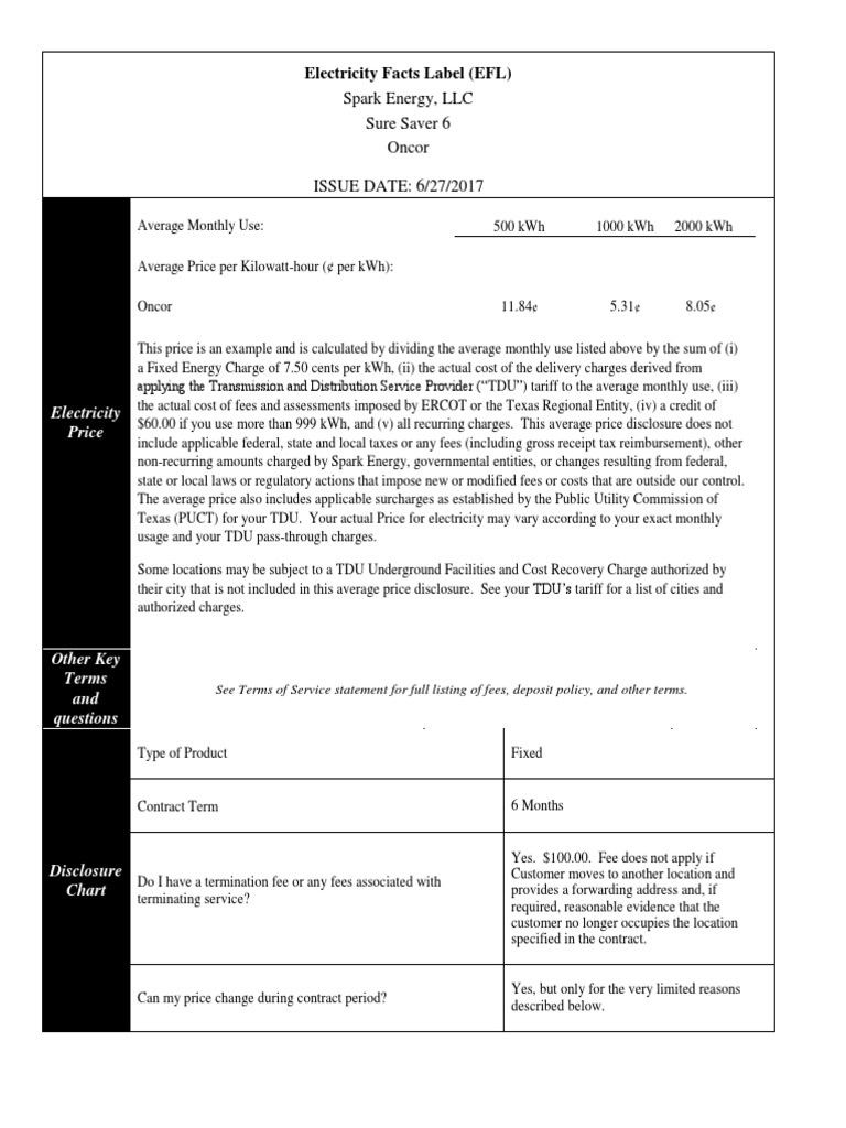 Electricity Facts Label | PDF | Fee | Kilowatt Hour