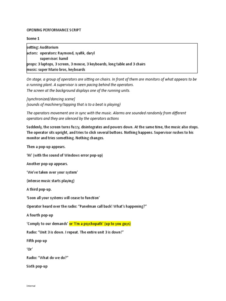 Opening Performance Script | Download Free PDF | Computing | Security