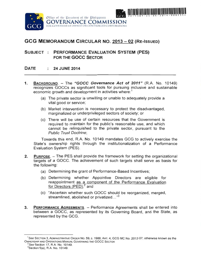 GCG MC 2013-02, (ReIssued) Performance Evaluation System PES For The ...