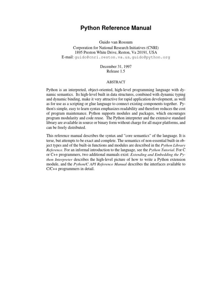 Python Reference Manual Pdf Data Type Python Programming Language 8869