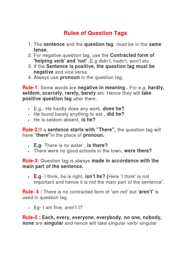 Rules of Question Tags | PDF