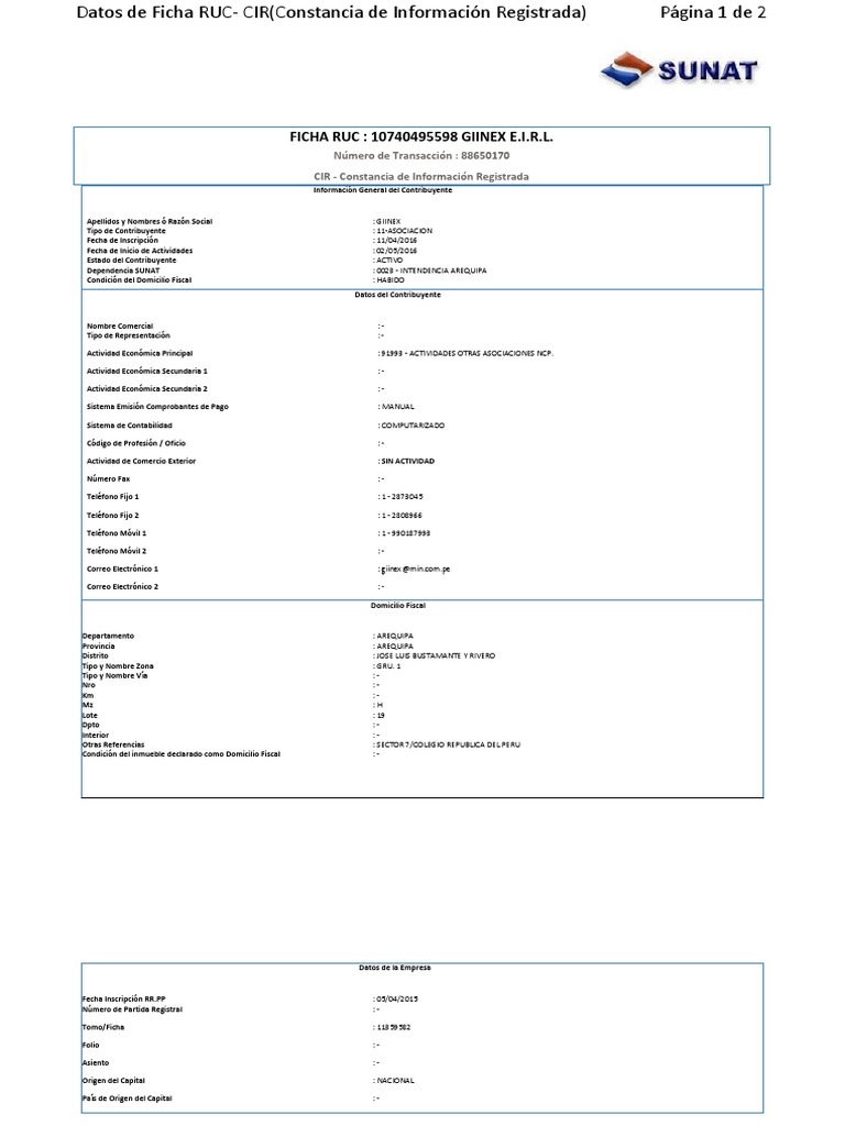 Ficha Ruc - Sunat | PDF | Business | Science