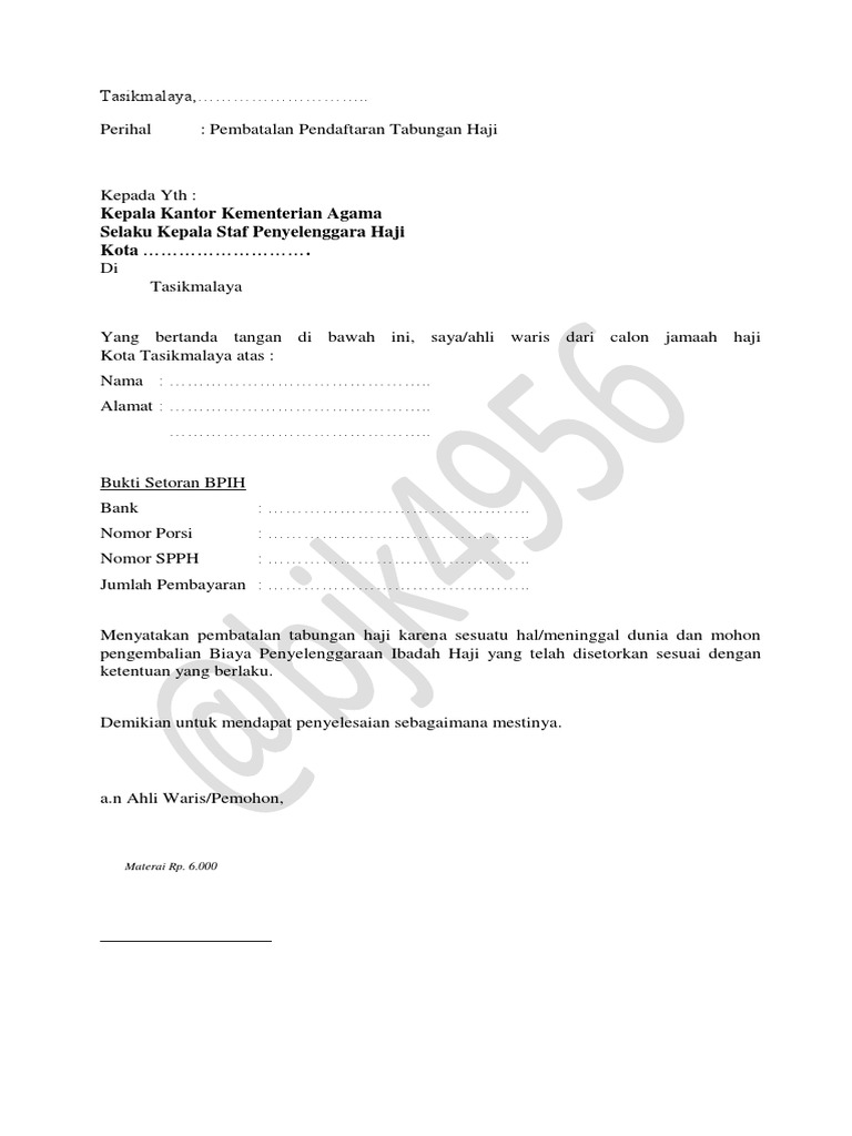 Surat Pembatalan Haji | PDF Surat Pembatalan Haji | PDF
