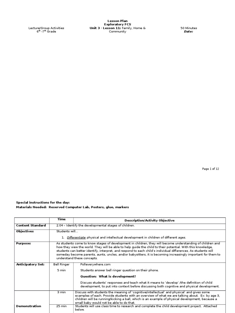 Lecture/Group Activities 6 - 7 Grade Community 50 Minutes: Lesson Plan ...