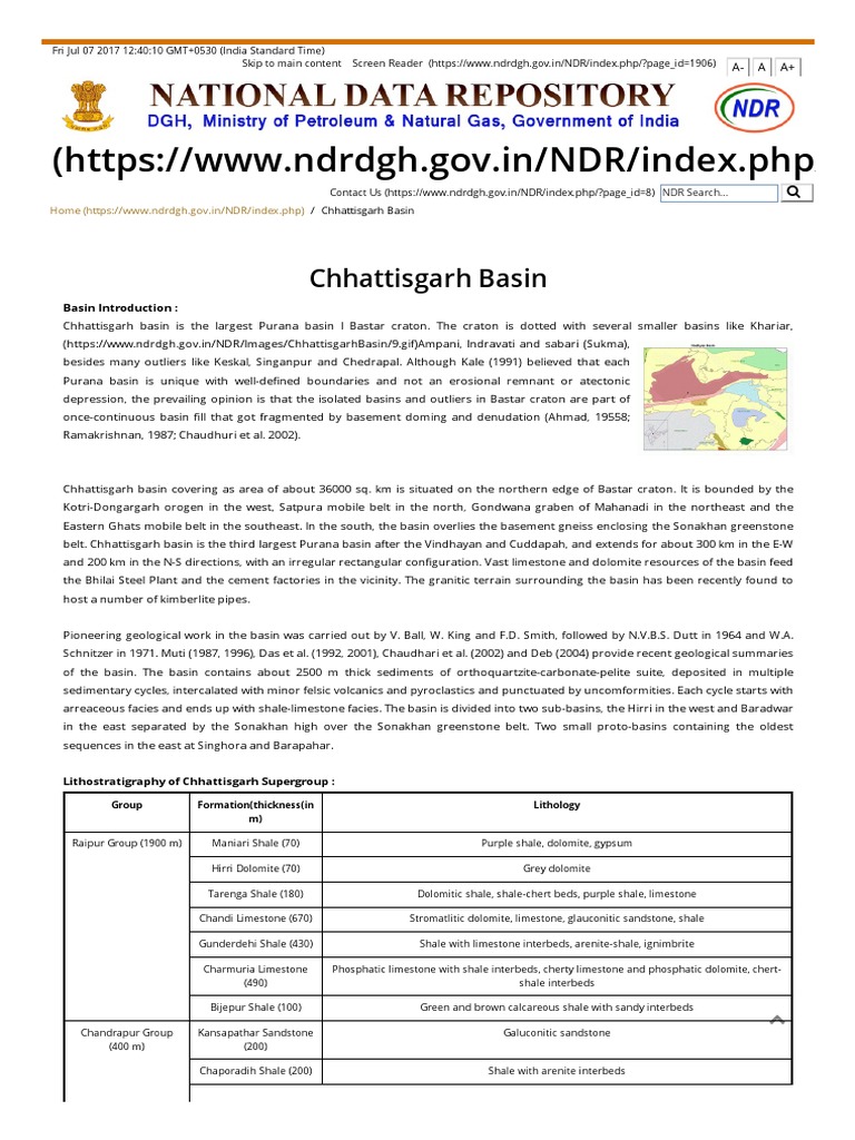 Chhattisgarh Basin - NDR - National Data Repository India | PDF | Shale ...