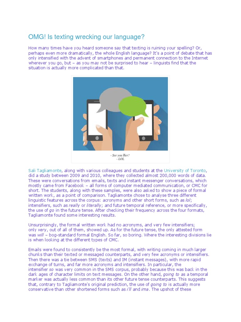 OMG! Is texting wrecking our language? A linguistic study of computer ...