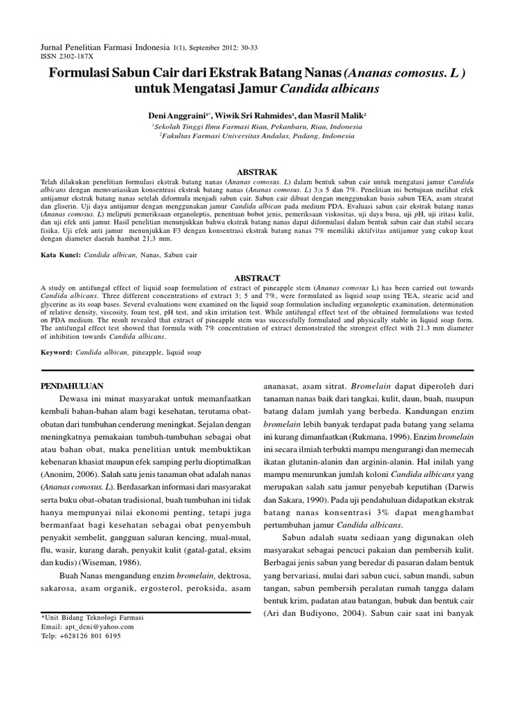Form Sabun Cair Dari Batang Nenas PDF | PDF