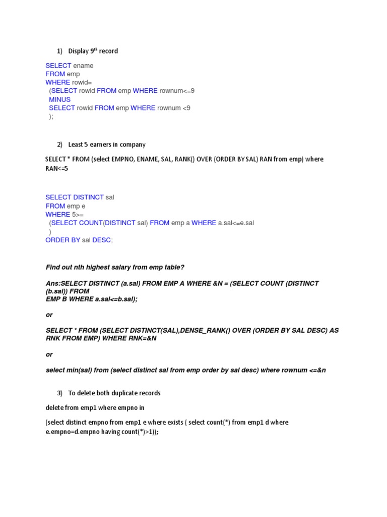 Select From Where Select From Where Minus Select From Where | PDF