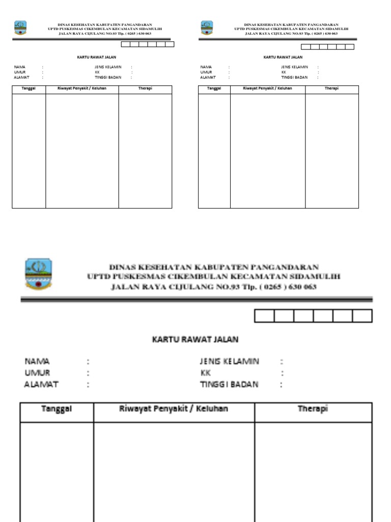 Contoh Kartu Rawat Jalan Puskesmas | PDF