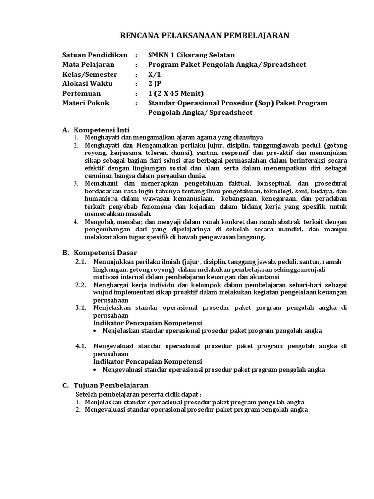 RPP Spreadsheet Ganjil K13 | PDF