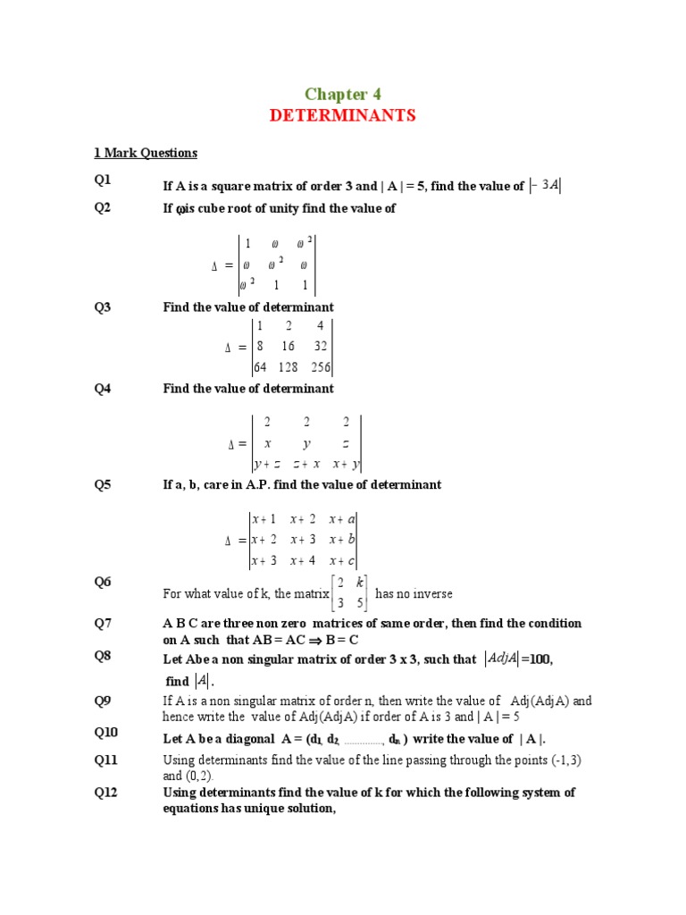 Cbse Xii Hots Determinants Chapter 4 | PDF | Determinant | Matrix (Mathematics)