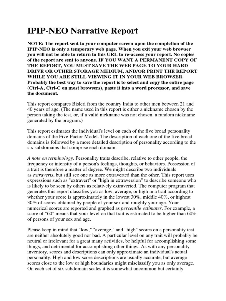 Personality Profile Analysis: An In-Depth Look at an Individual's IPIP ...