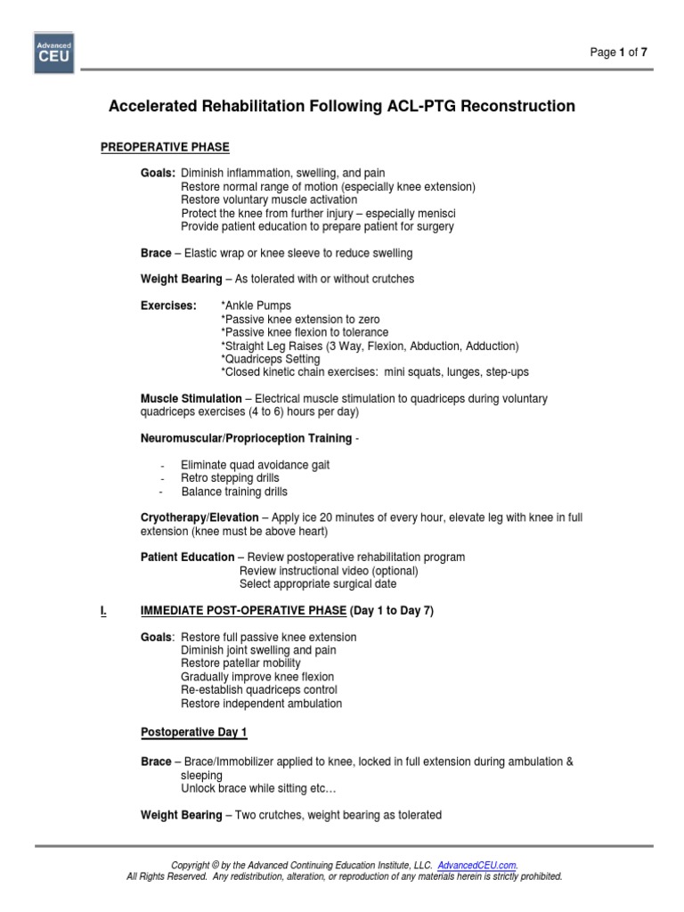 Knee - Acl - Accelerated Rehabilitation Following Acl-Ptg ...
