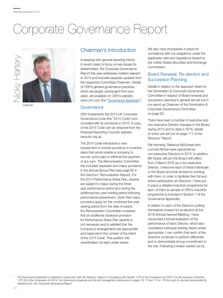 CRH 2015 Corporate Governance Report | PDF | Audit Committee | Audit