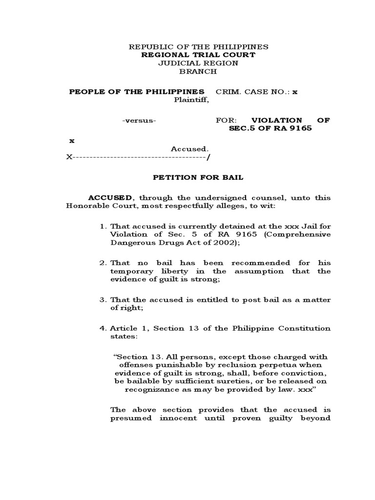 Petition For Bail | PDF | Bail | Burden Of Proof (Law)