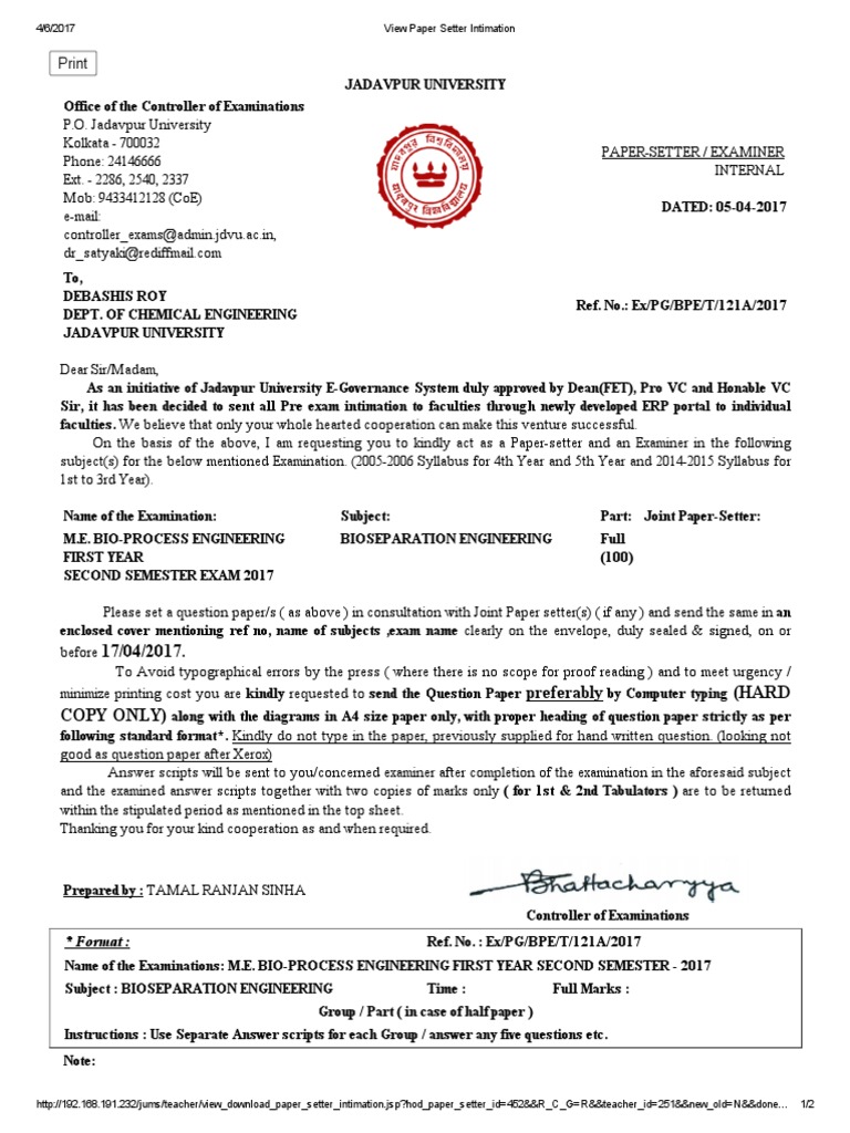 BIOSEP-paper Setter Letter - 2017 | PDF