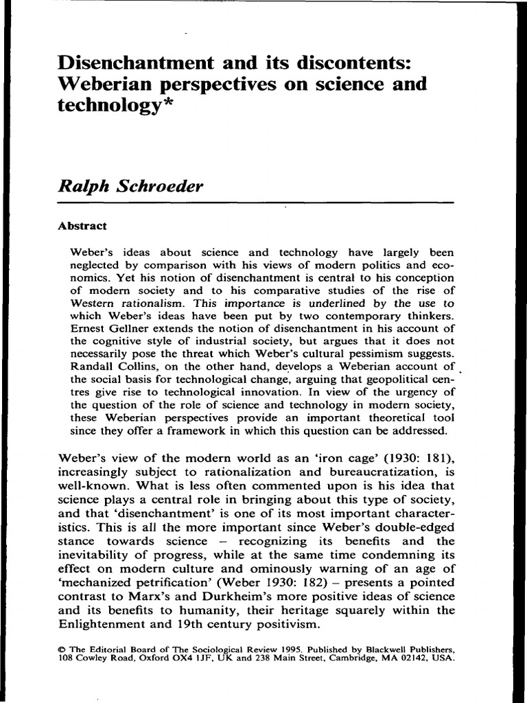 Disenchantment and Its Discontents by Ralph Schroeder PDF | PDF | Max ...