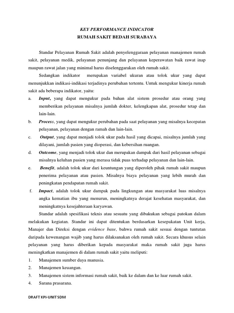 Draft-KPI RS Bedah Sby PDF | PDF