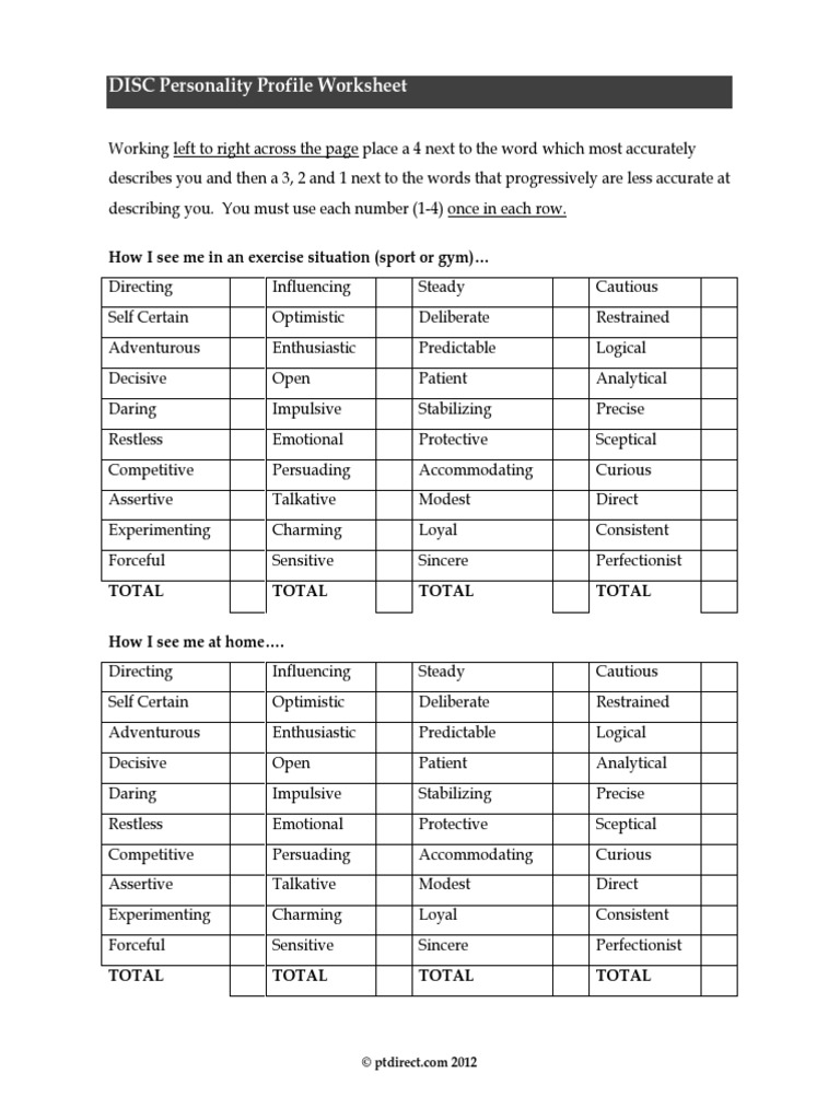 Personality Profile - Behavioural Style Worksheets | PDF | Nonverbal ...