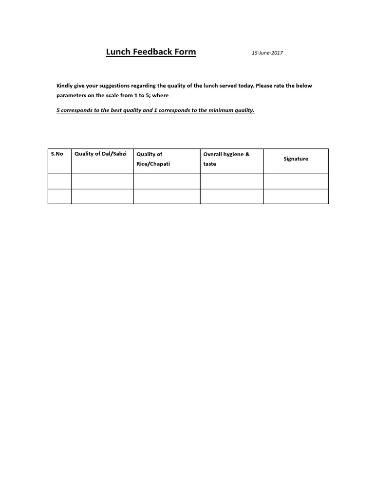 Lunch Feedback Form11 | PDF