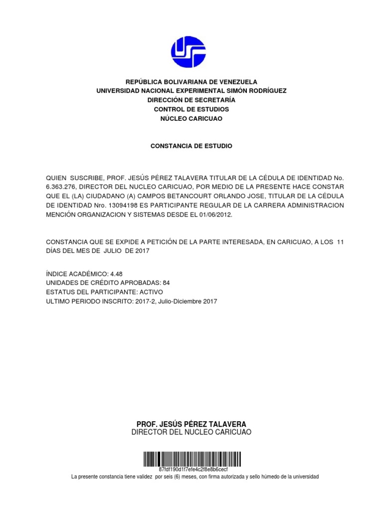 Constancia Estudio | Venezuela