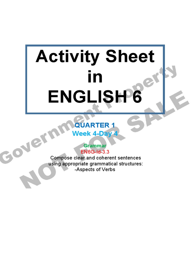 Activity Sheet English 6 Quarter 1 Week 4 Day 4 | PDF | Perfect ...