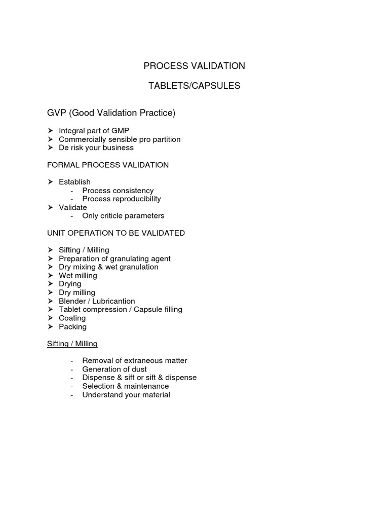Process Validation Tablets/Capsules | PDF | Tablet (Pharmacy) | Chemistry
