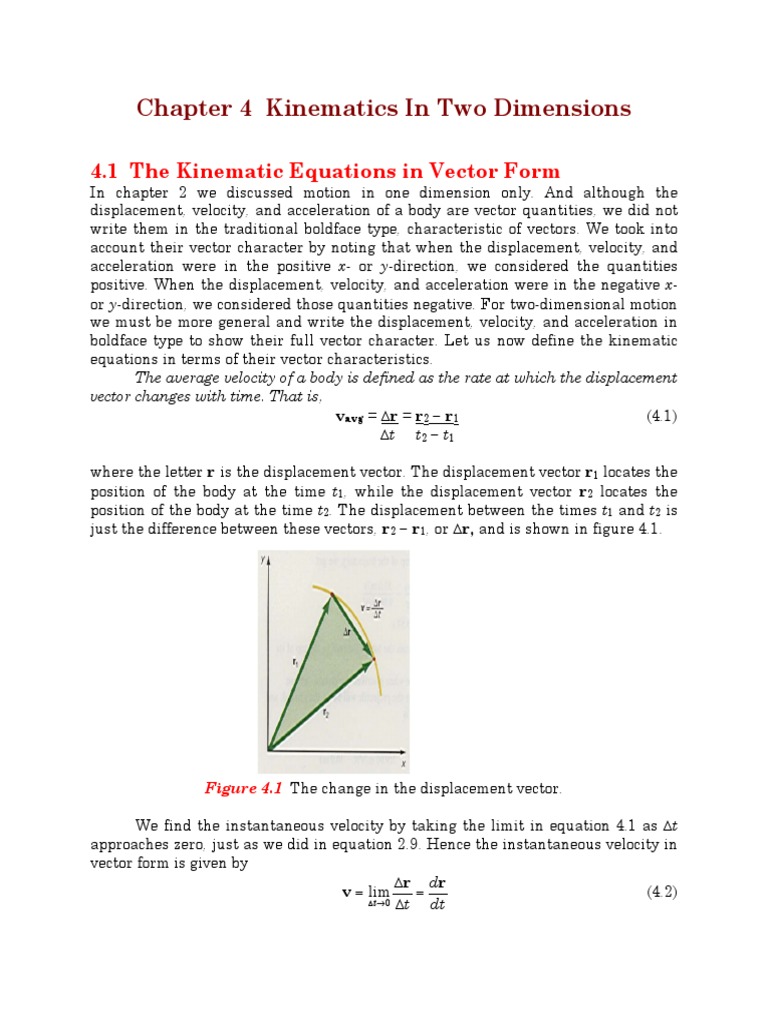 Chapter 4 Kinematics in Two Dimensions: 4.1 The Kinematic Equations in Vector Form | PDF ...