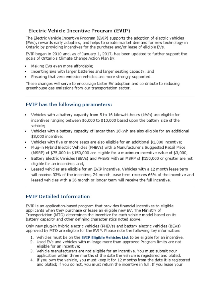 Electric Vehicle Incentive Program (EVIP) | PDF | Electric Vehicle ...