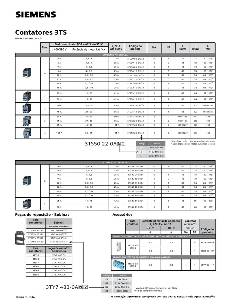 Contatores e Relés Siemens 3TS e 3US | PDF | Fuerza | Corriente eléctrica