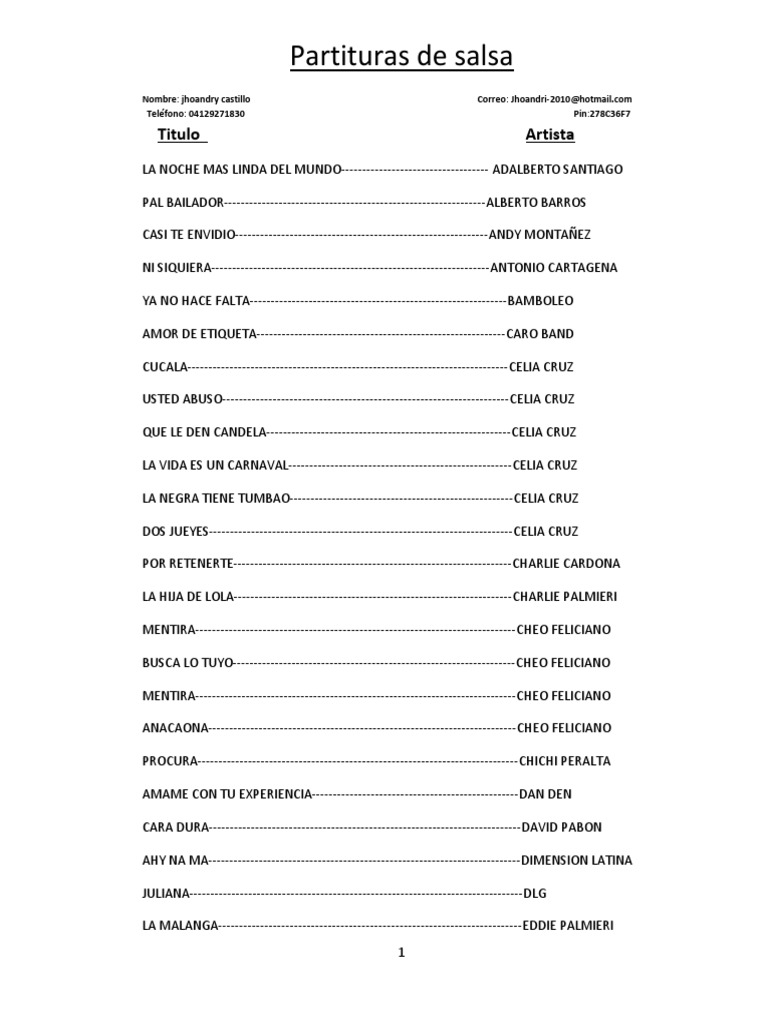 Partituras de Salsa | Descargar gratis PDF | Música dance | Musica Popular