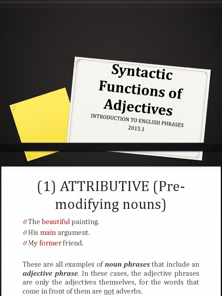 Syntactic Functions of Adjectives | PDF