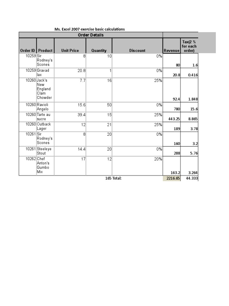 Excel Basic Exercises | PDF