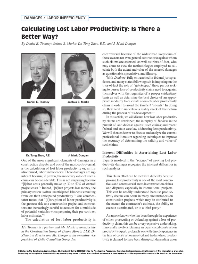 Calculating Lost Labor Productivity-Is There A Better Way | PDF ...