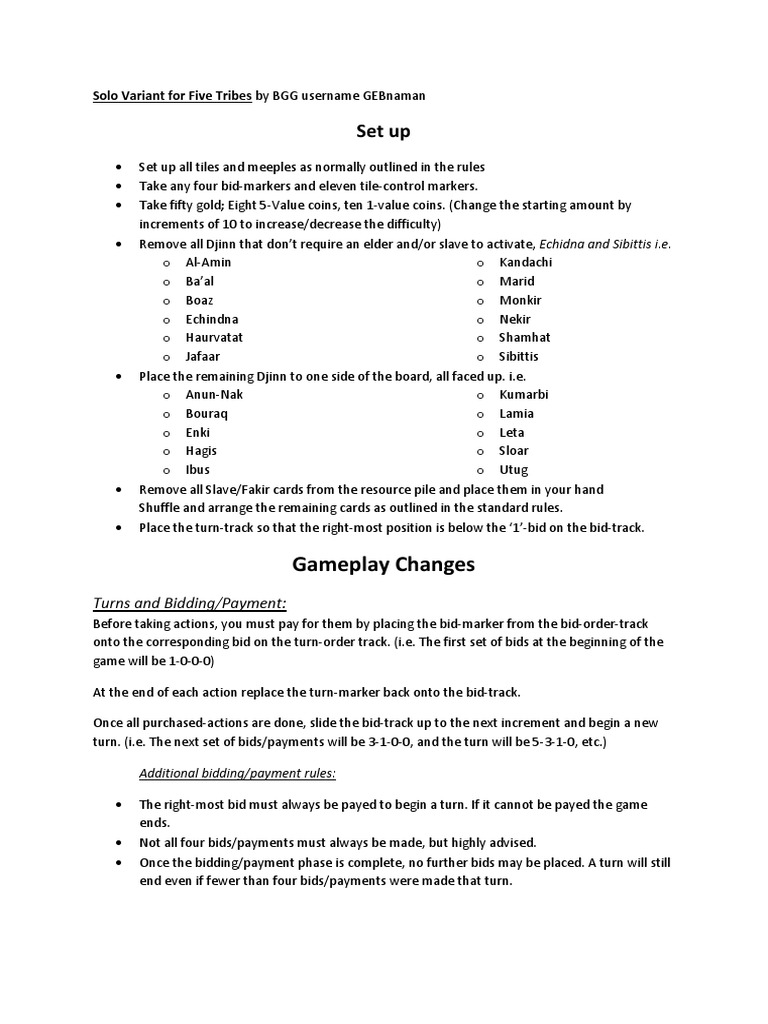 Five Tribes Solo Play | PDF | Consumer Goods | Ephemera