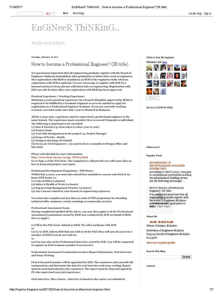 Engineer Thinking..: How To Become A Professional Engineer? (Ir Title ...