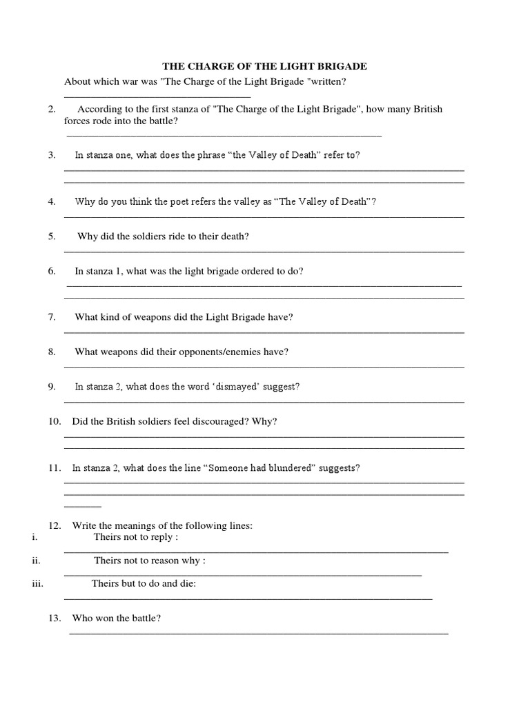 Analysis of "The Charge of the Light Brigade" | PDF | Conflicts | 2nd ...