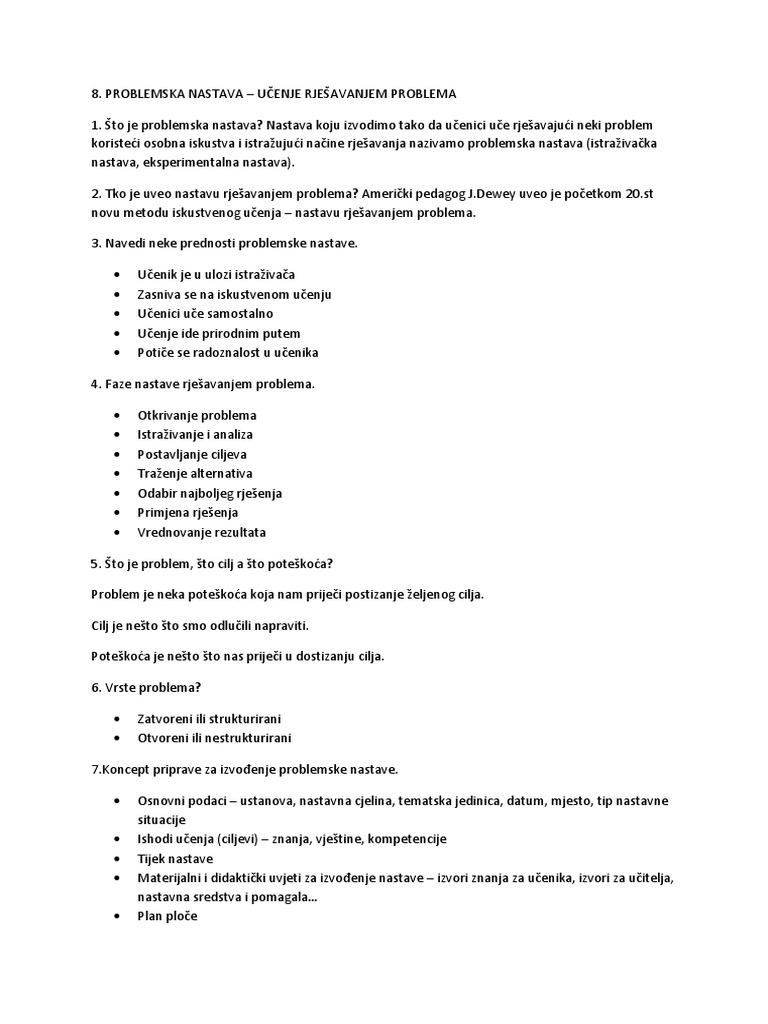 Problemska, Projektna Nastava I Evaluacija Nastave - Pitanja | PDF
