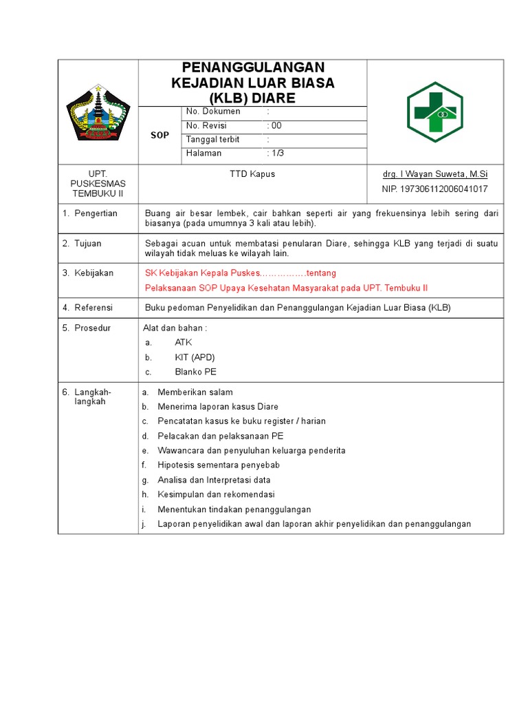Sop KLB Diare | PDF