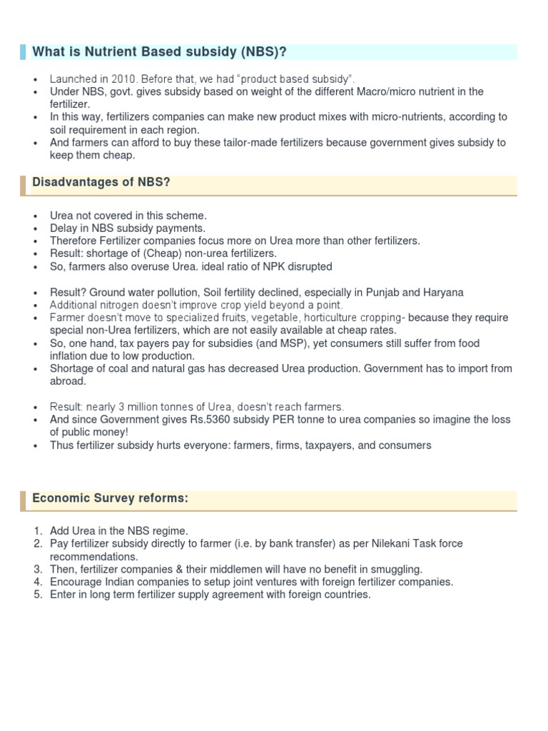 Understanding Nutrient Based Subsidy (NBS) | PDF