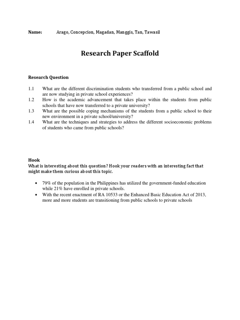 Research Paper Scaffold: Name | PDF | Private School | State School
