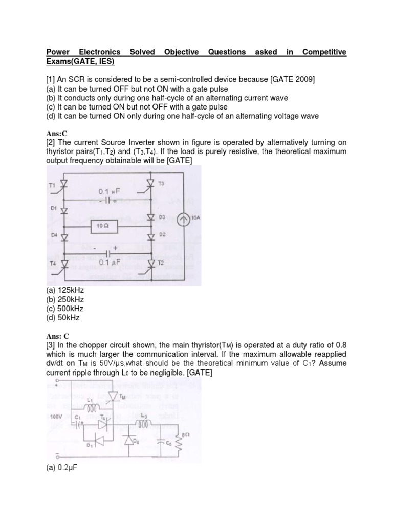 Power Electronics Solved Objective Questions Asked in Competitive Exams ...