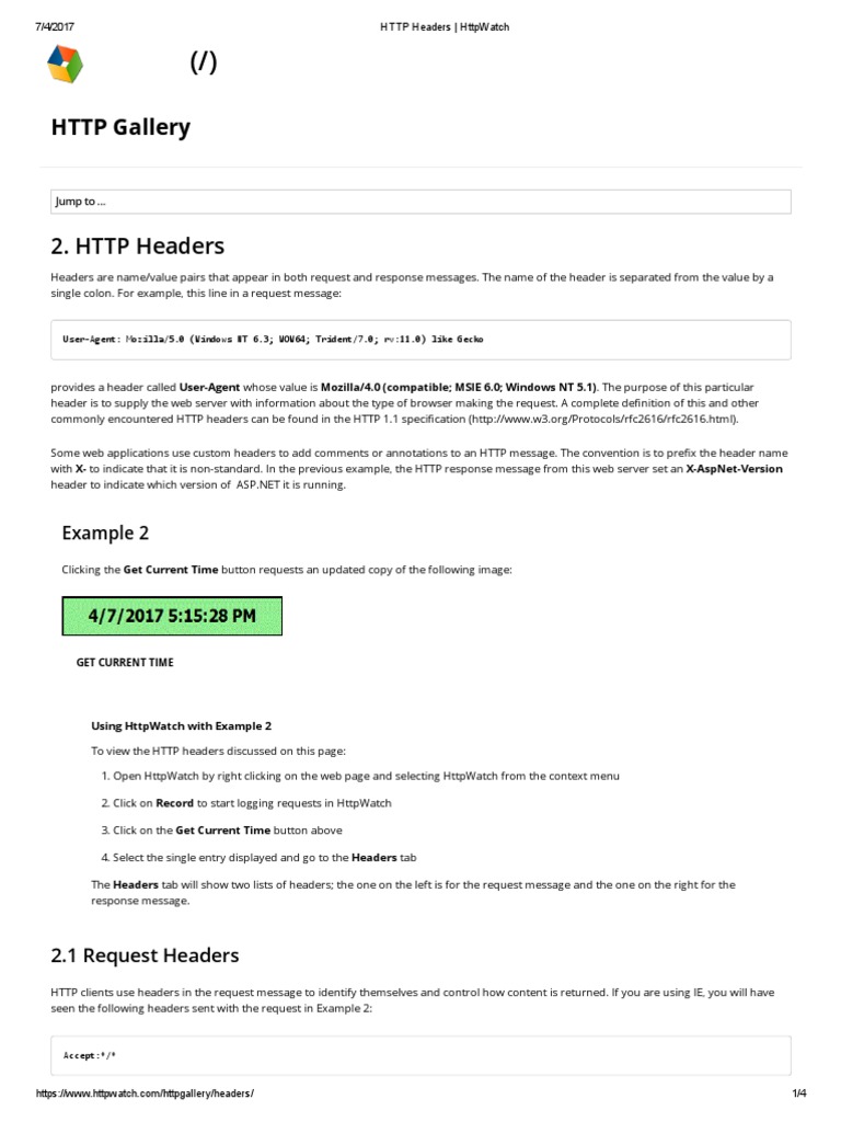 HTTP Headers - HttpWatch | PDF | Hypertext Transfer Protocol | Web Browser